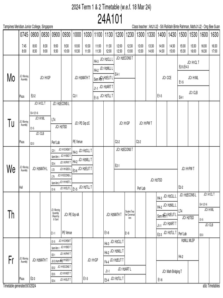 2024 JC1 CG Timetable Term 1&2 (Wef 18 Mar 24) | PDF