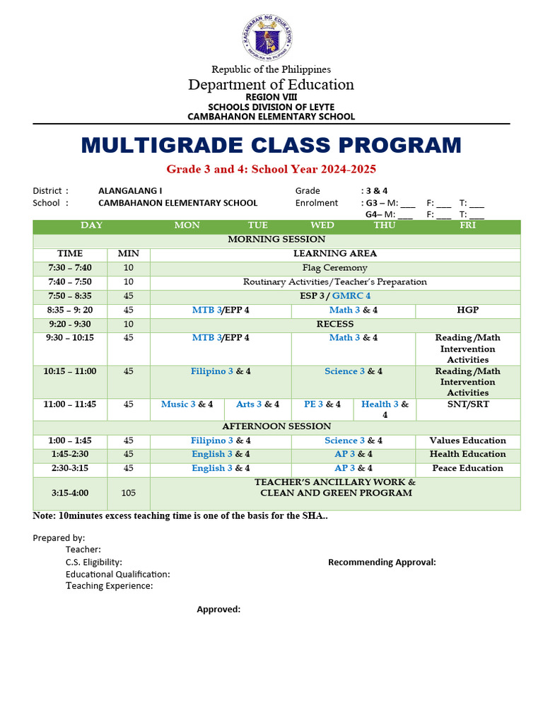 GRADE 3&4 MATATAG-Class-Program | PDF GRADE 3&4 MATATAG-Class-Program | PDF
