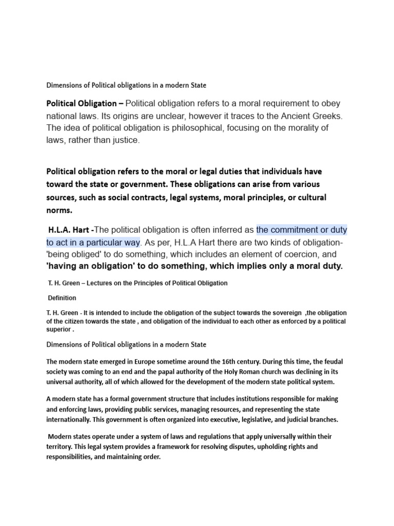 Dimensions of Political Obligations in A Modern State | PDF ...