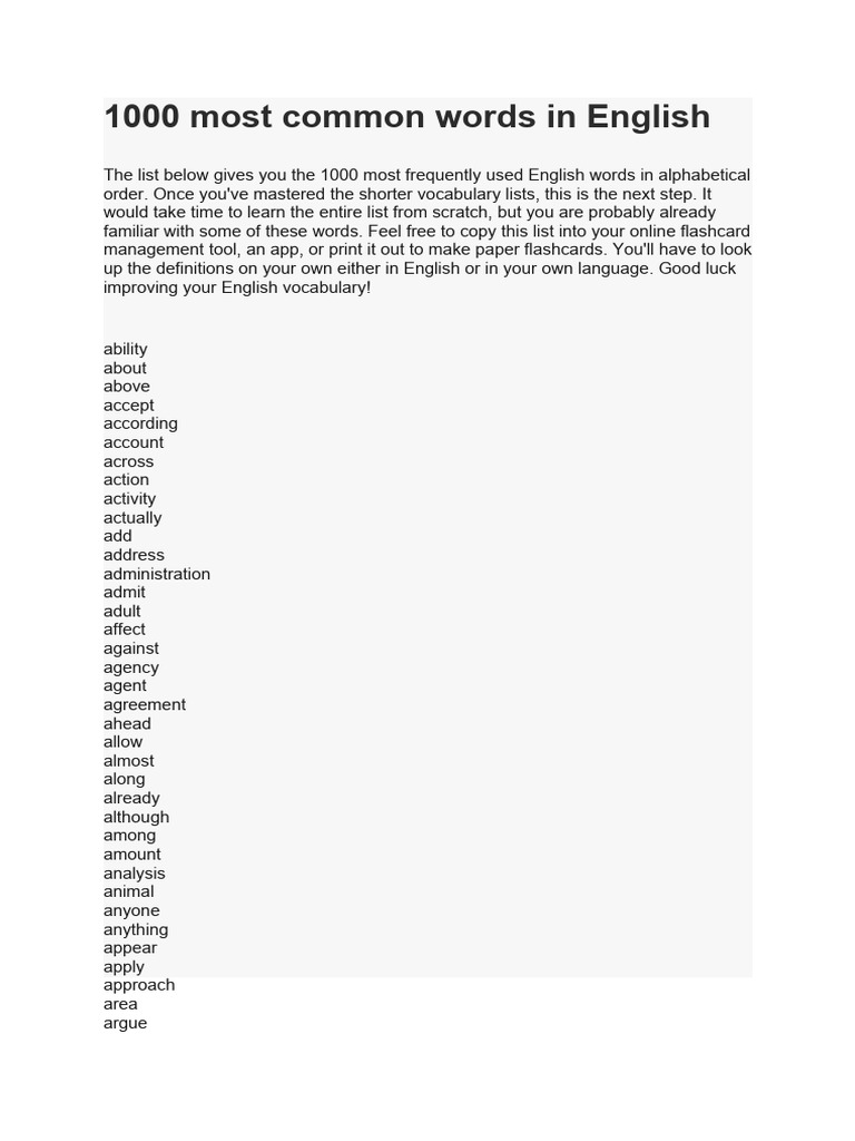 1000 Most Common Words | PDF 1000 Most Common Words | PDF