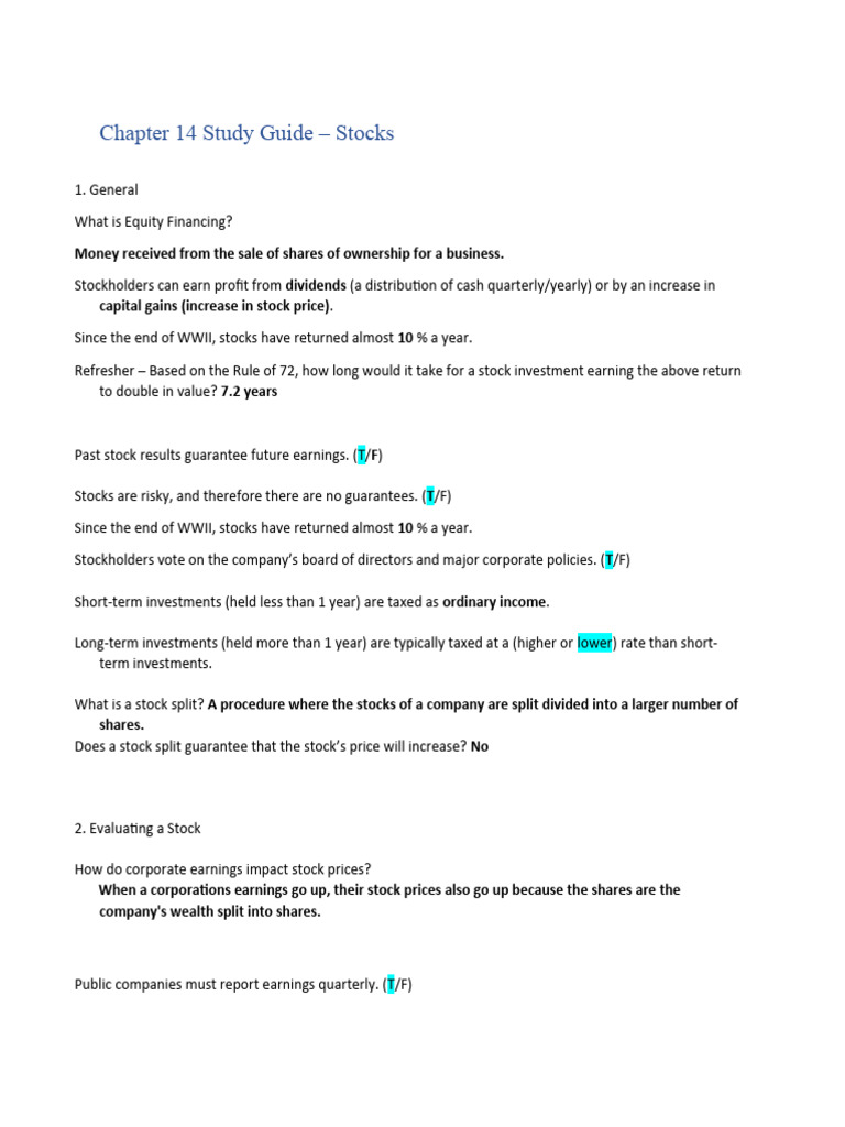 Chapter 14&15 Study Guide | PDF | Bonds (Finance) | Stocks