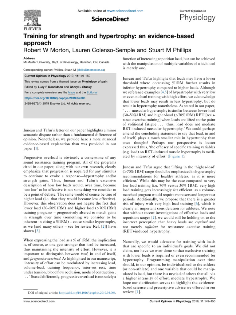 Training For Strength and Hypertrophy An Evidence-Based Approach | PDF ...