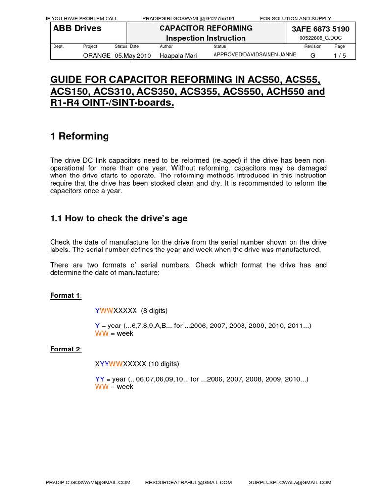 Abb Guide For Capacitor Reforming in Acs50, Acs55 | PDF | Capacitor ...