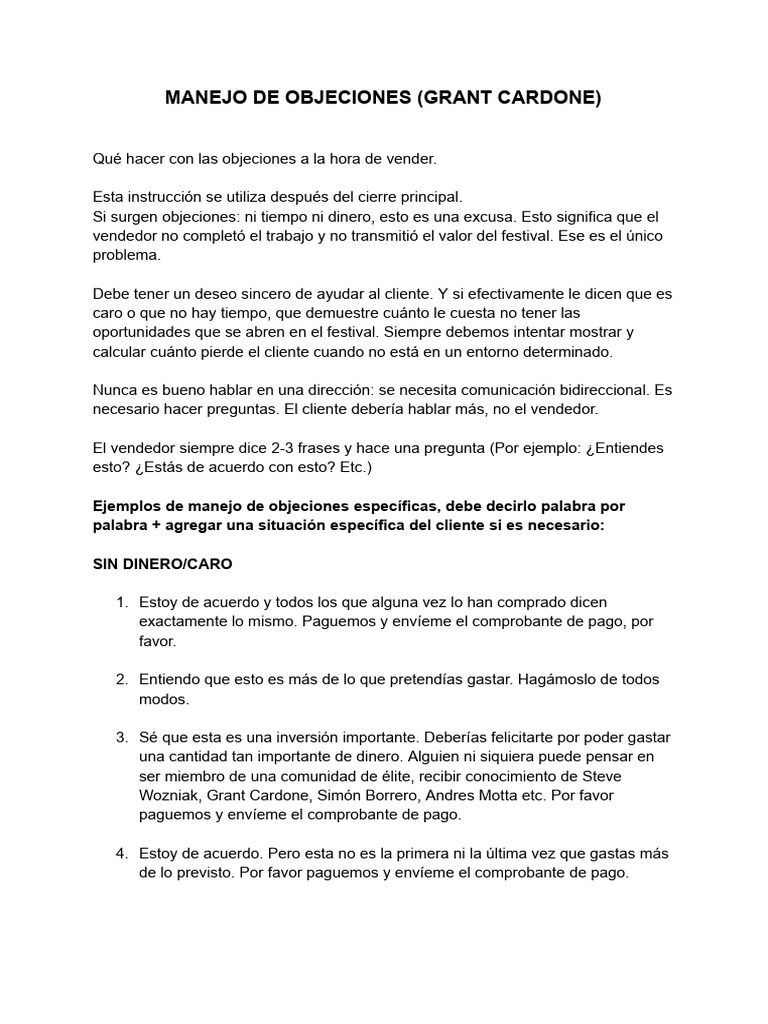 Manejo de Objeciones (Grant Cardone) | PDF | Derecho