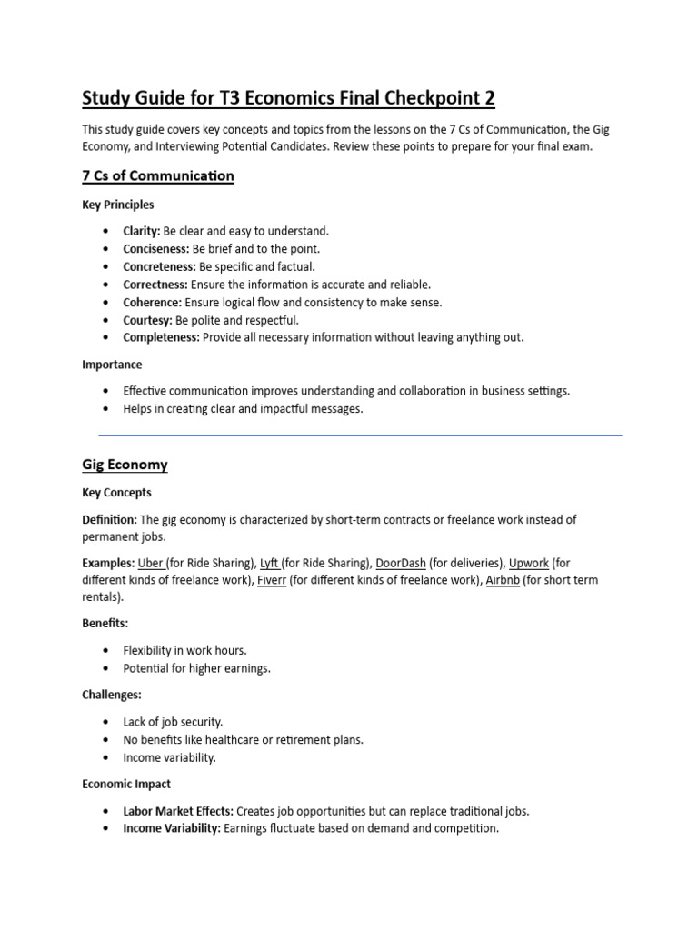Study Guide For T3 Economics Final Checkpoint 2 | PDF | Business | Economies