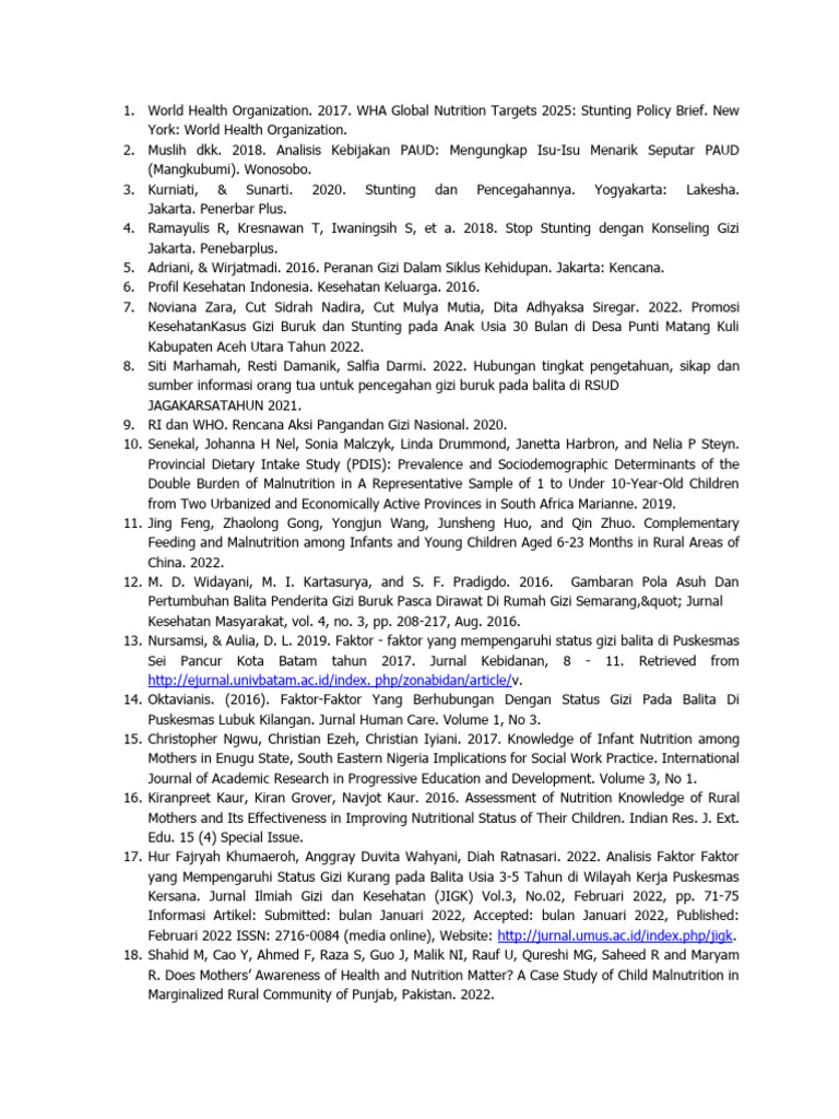 Daftar Pustaka Uts Gizi Bu Ina | PDF | Malnutrition | Nutrition