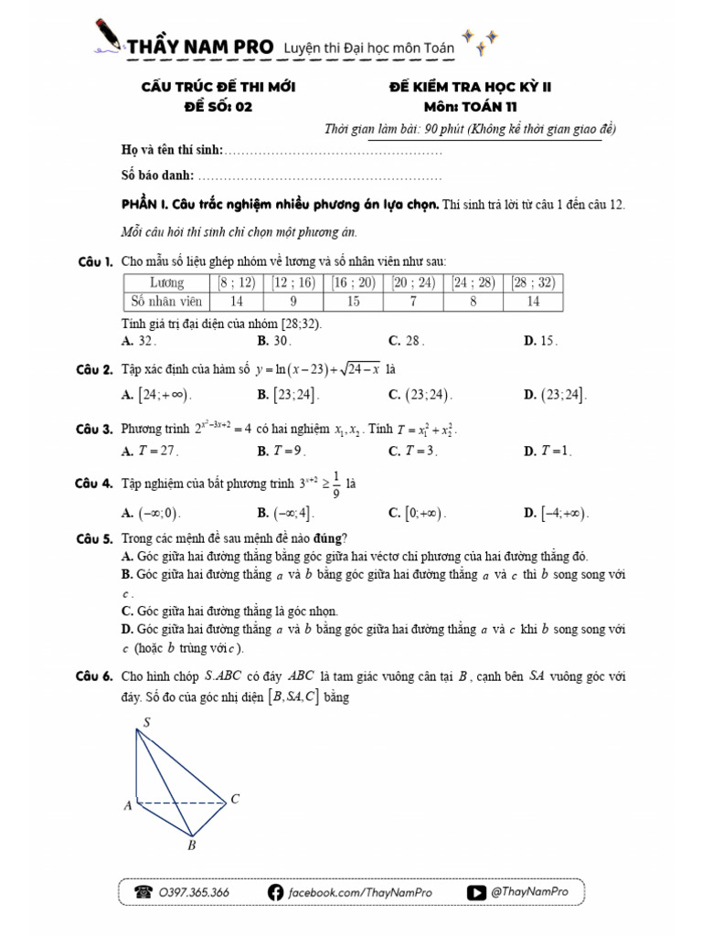 Bộ Đề Ôn Tập Hk2 Toán 11. Đề Số 02 | PDF