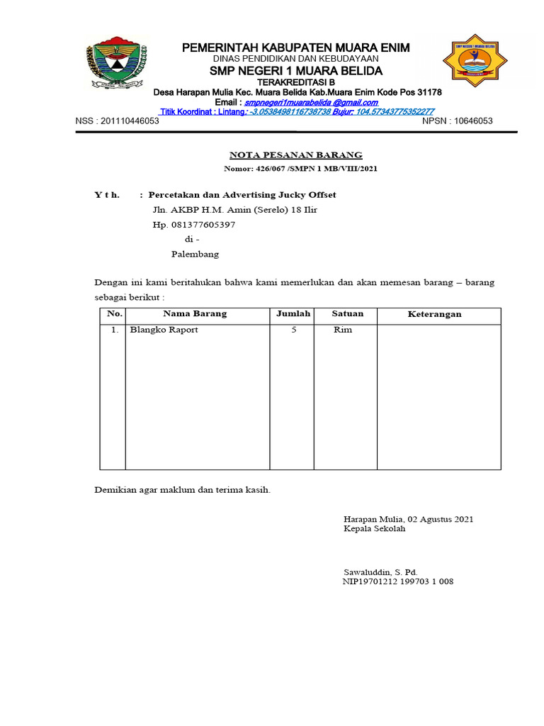 Nota Pesan 2021 - TW III | PDF
