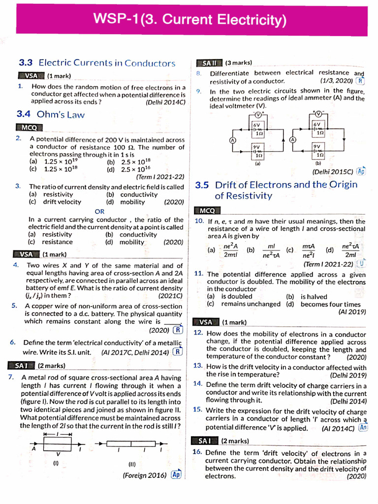 WSP-1(3. Current Electricity) | PDF