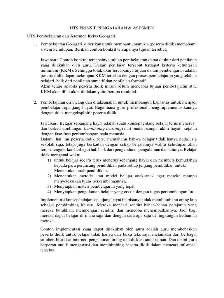 Uts Prinsip Pengajaran | PDF | Karier & Perkembangan | Kesehatan Holistik