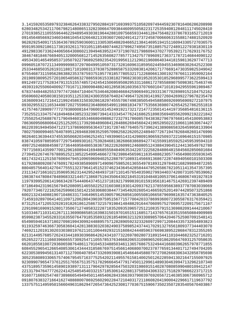 Pi to One Million Digits | PDF