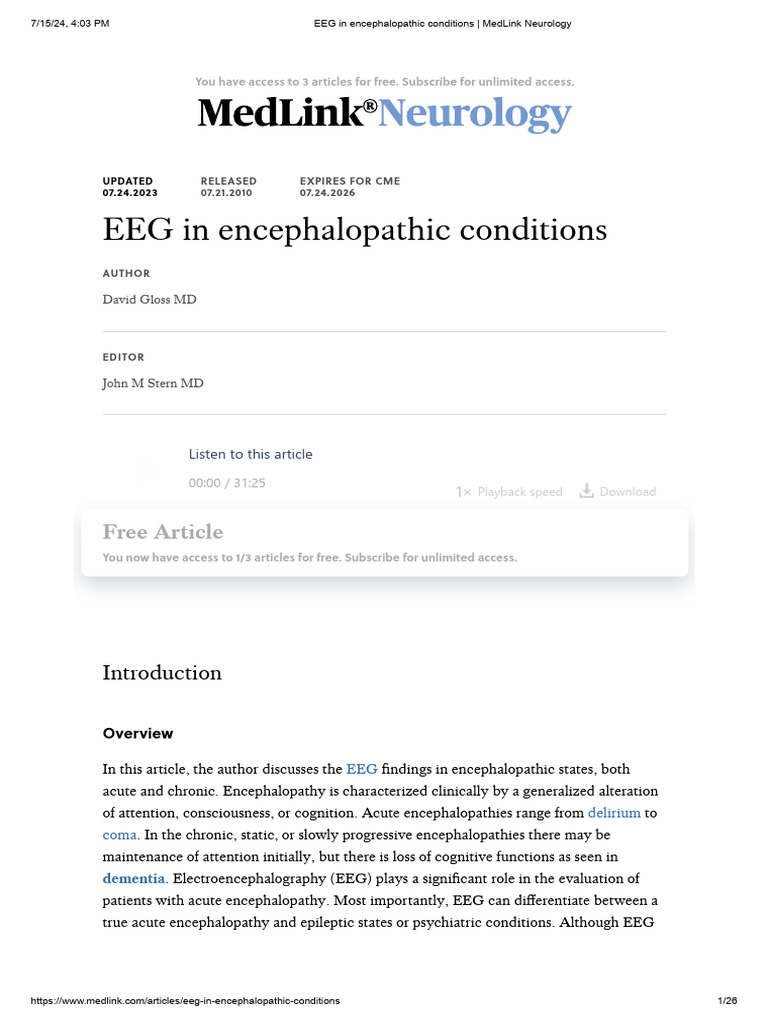 EEG in Encephalopathic Conditions - MedLink Neurology | PDF ...