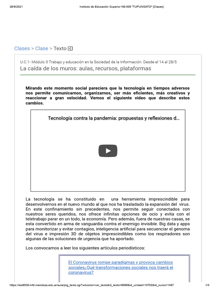 Instituto de Educación Superior N9-009 - TUPUNGATO - (Clases) 2 | PDF | Enseñando | Aprendizaje