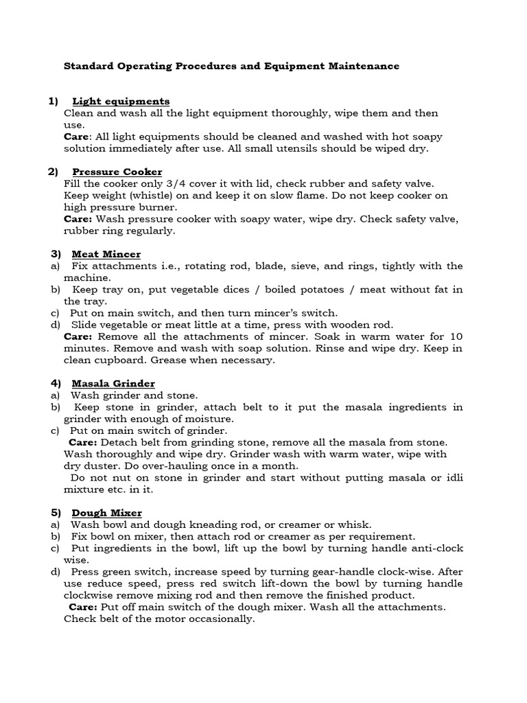 Standard Operating Procedures and Equipment Maintenance 1 Akp | PDF ...