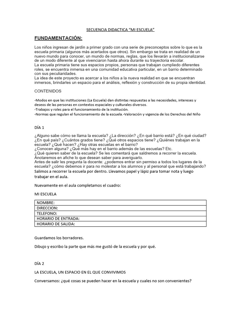 Secuencia Didáctica: Mi Escuela y Convivencia | PDF | Escuelas ...