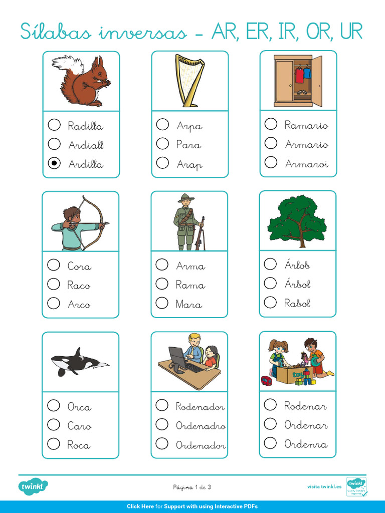 Sílabas Inversas: AR, ER, IR, OR, UR | PDF