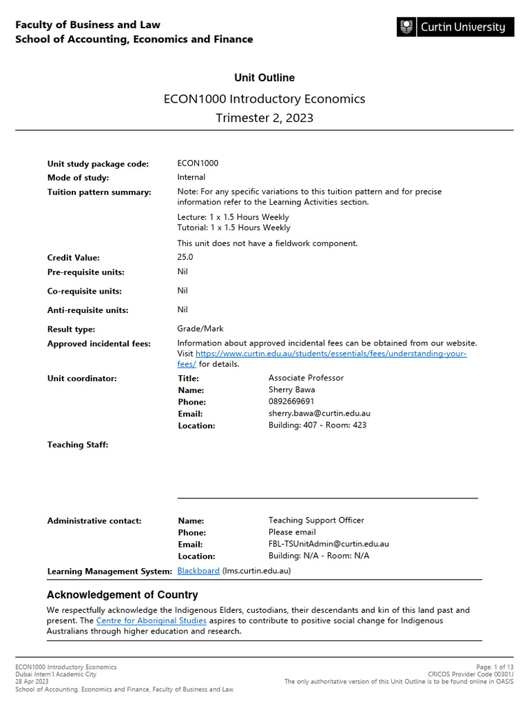 ECON1000 Introductory Economics Trimester 2 2023 Dubai Intern'l Academic City INT | PDF ...