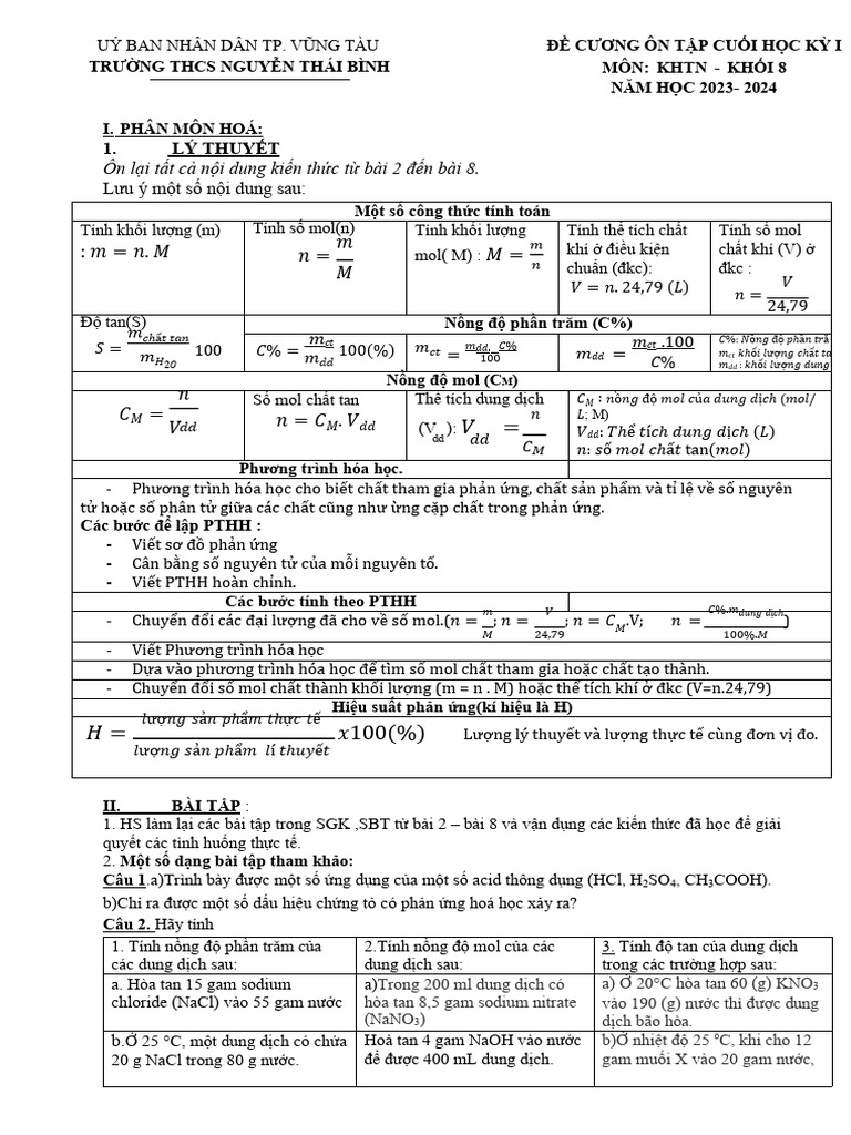 DE CUONG KHTN 8 - HOC KI I 23-24m c9513 | PDF