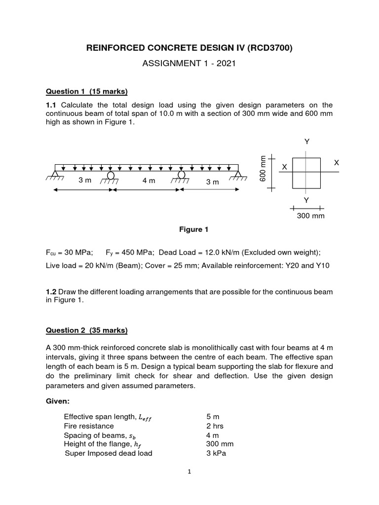 RCD 3700 Assignment 1 2021 | PDF | Beam (Structure) | Strength Of Materials