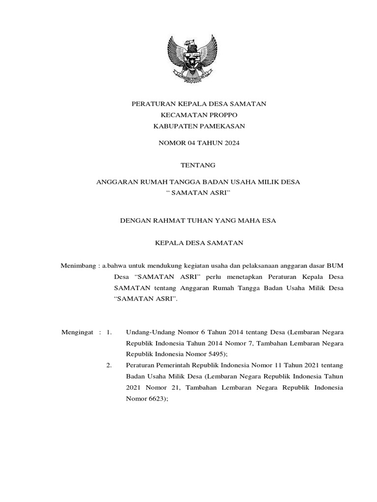 Desa Samatan - Perkades + Art | PDF