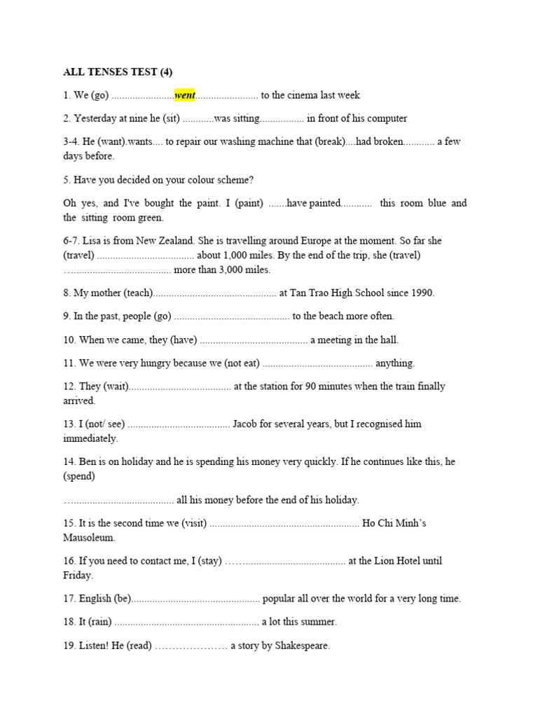 ALL TENSES TEST | PDF
