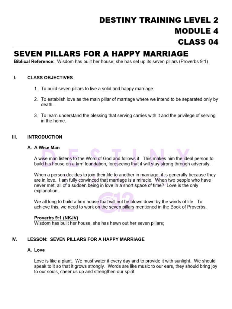 Lesson 5 Seven Columns For A Happy Family | PDF | Wife | Book Of Proverbs