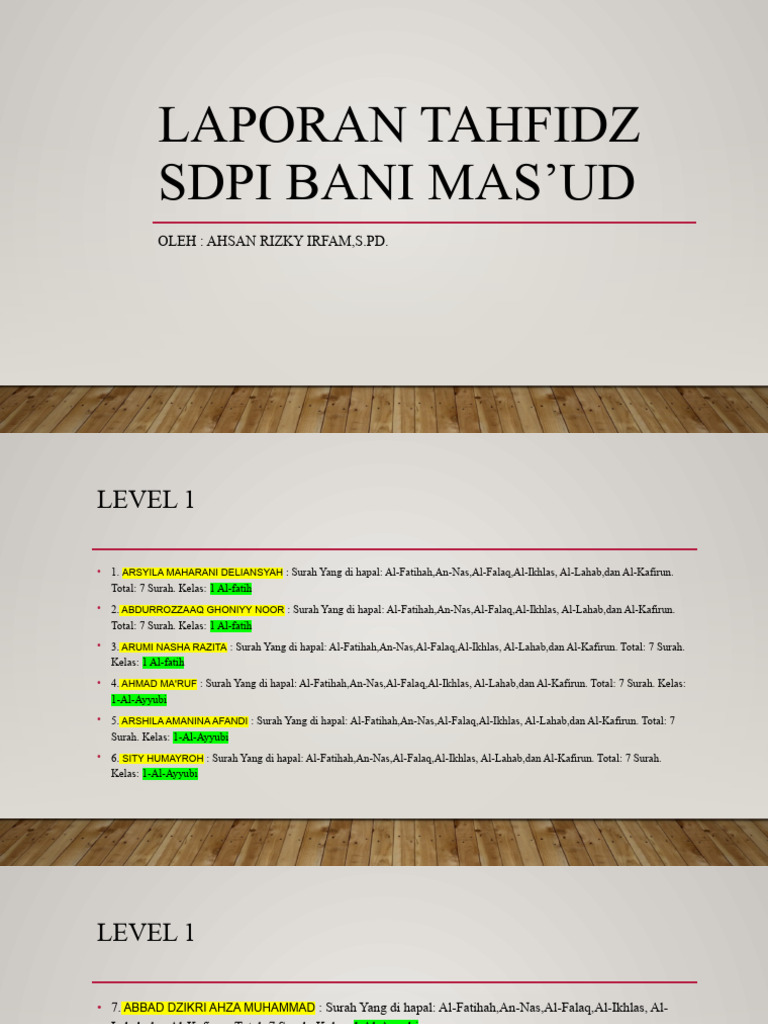 Laporan Tahfidz SDPI Bani Mas'ud | PDF | Agama & Spiritualitas