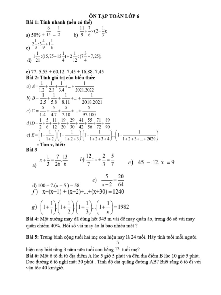 Ôn Tâpj Toán Lơp 6 | PDF