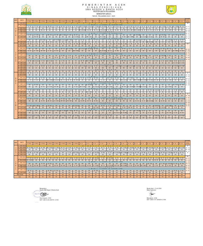 Roster Pelajaran Smtr Ganjil_ta 2024-2025 Oke | PDF