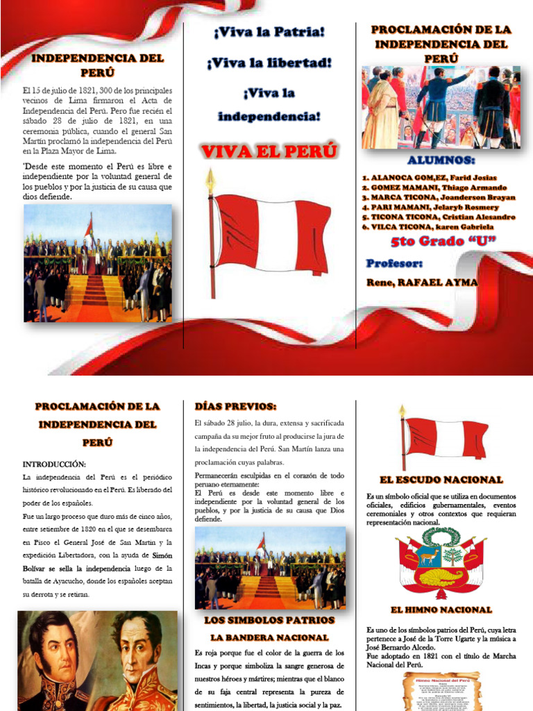 Triptico Independencia del Perú | Descargar gratis PDF | Perú | América del Sur