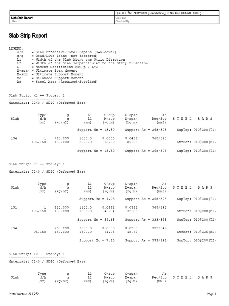 Slab Strip Report: Rev: 1 Calc. By: Checked by | PDF | C Span | Television Network