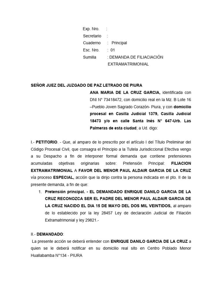 demanda de filiación - MALS | PDF | Demanda judicial | Judicaturas demanda de filiación - MALS | PDF | Demanda judicial | Judicaturas