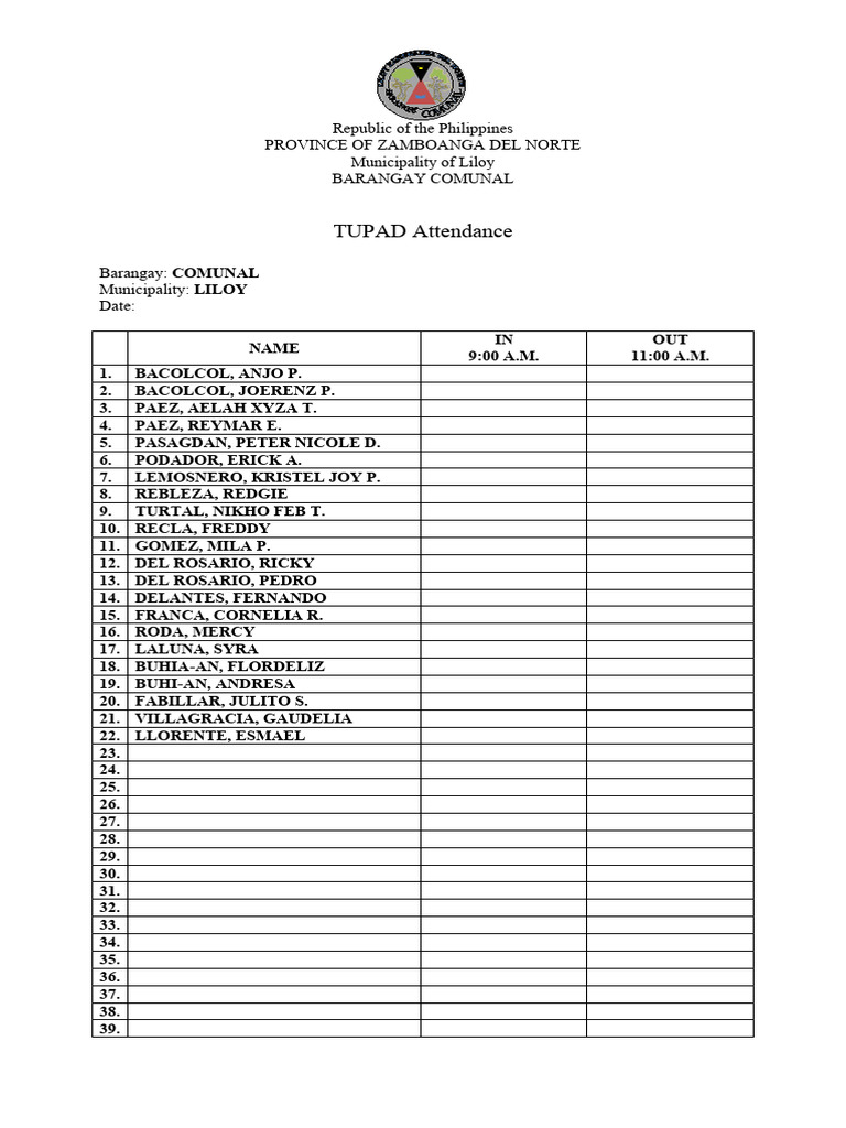 TUPAD Attendance | PDF