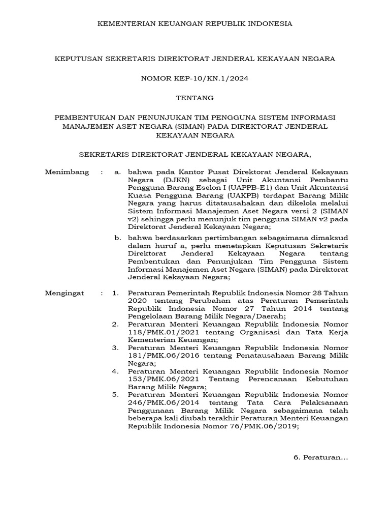 00 Contoh SK Pembentukan Tim Pengguna SIMAN | PDF