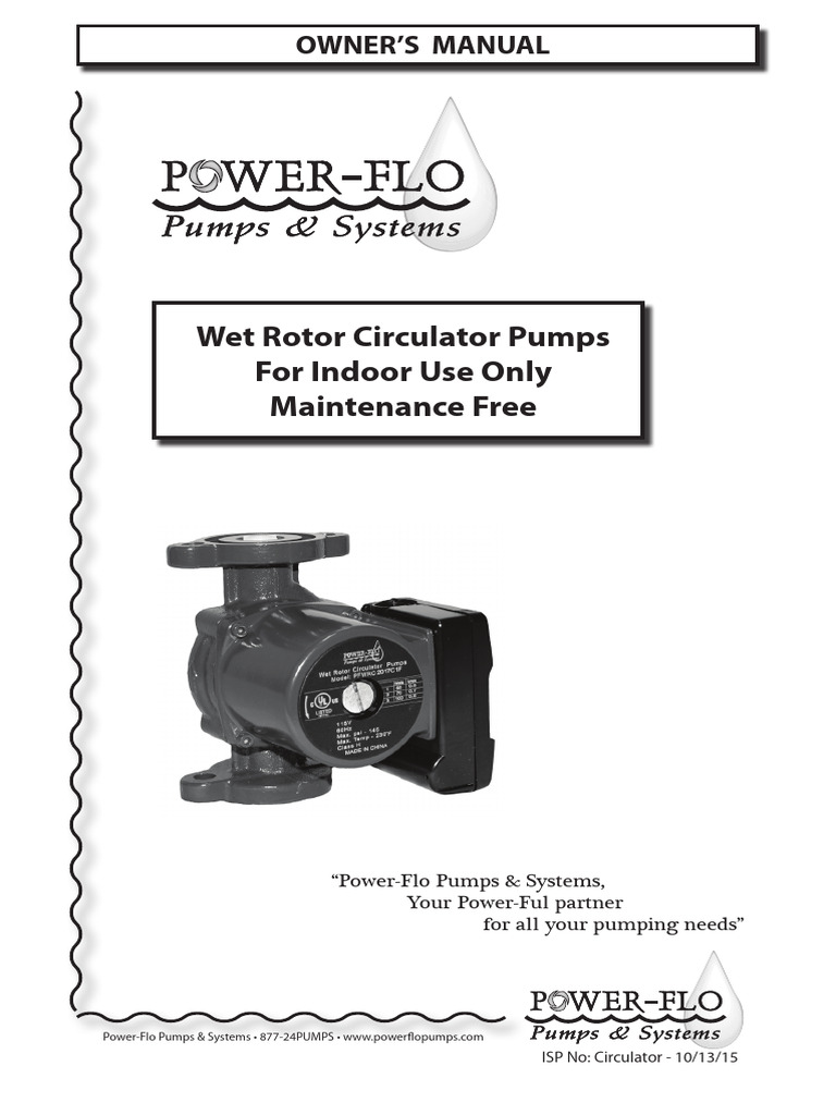PF Circulator ISP - Manual | PDF | Pump | Implied Warranty