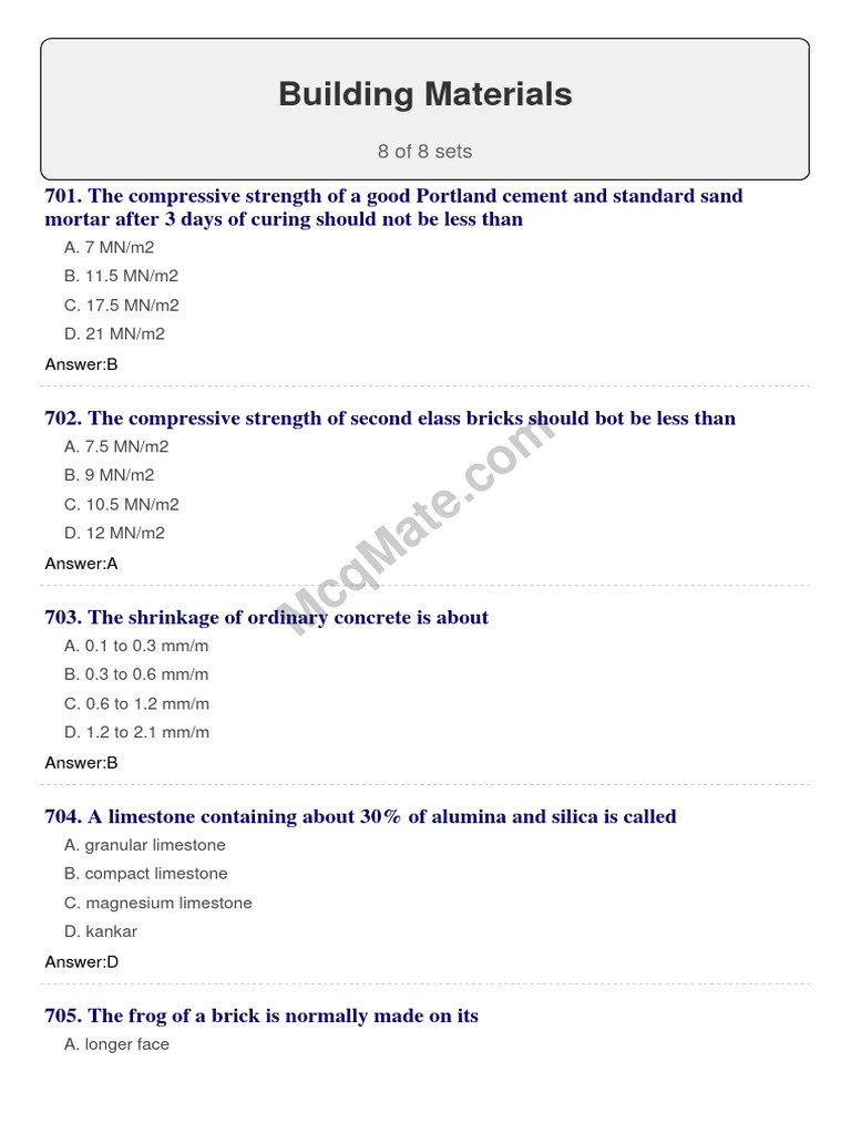 Building-Materials (Set 8) | PDF | Lime (Material) | Cement
