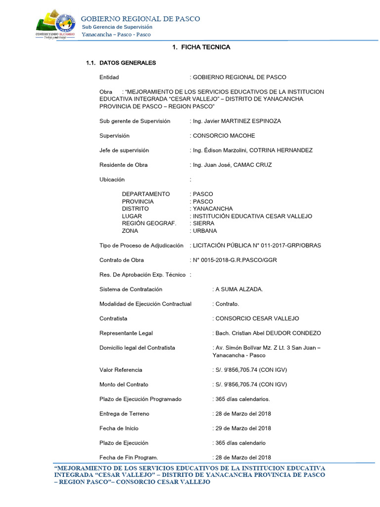 Ficha Tecnica de Obra - CONCEPCION | PDF