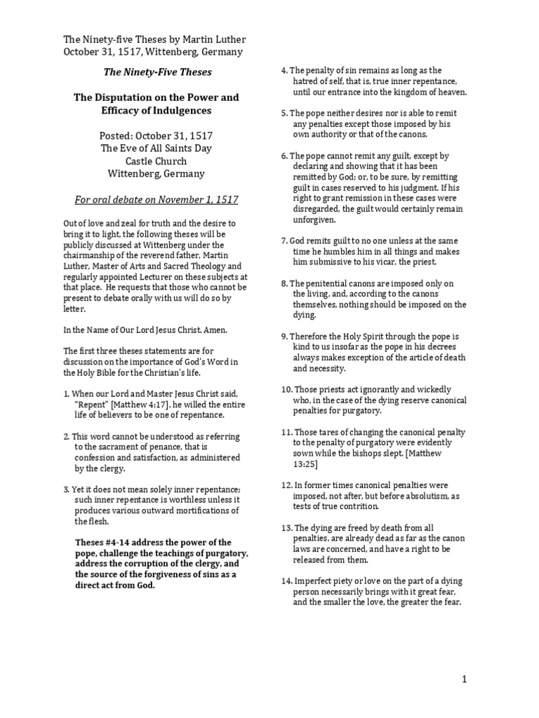 The Ninety-Five Theses | PDF | Indulgence | Purgatory