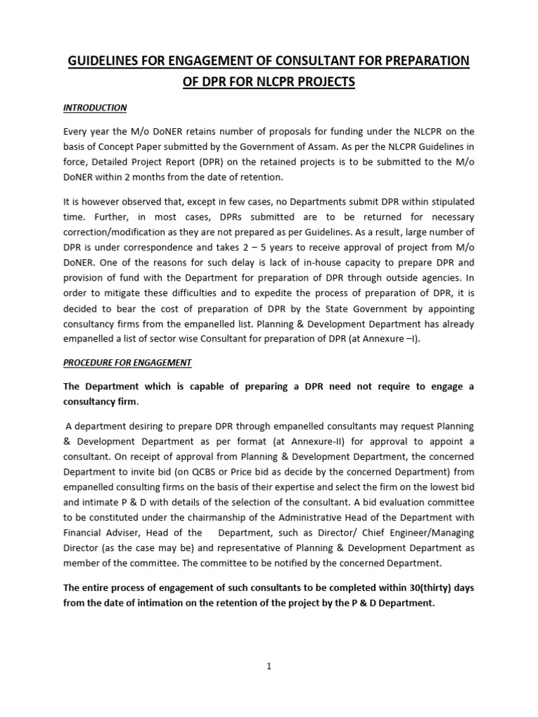 Guidelines For DPR Prepartion by Consultant 0 | PDF | Consultant ...