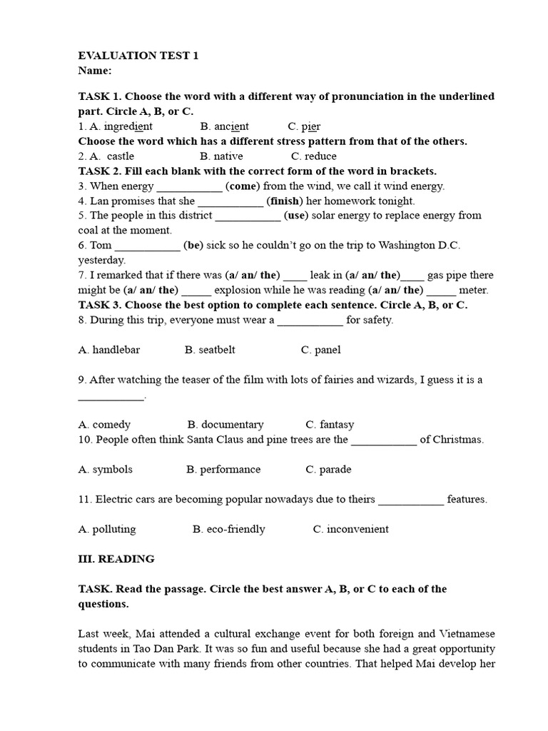 Evaluation Test | PDF | Linguistics | Linguistic Morphology
