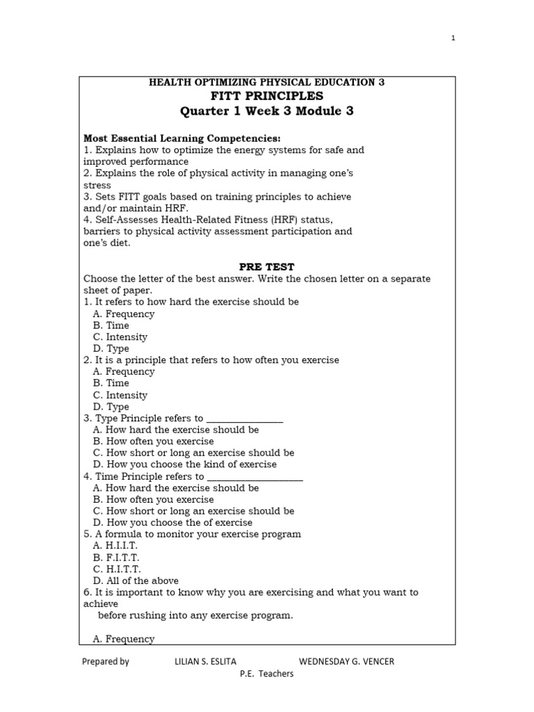 q1 w3 Module 3 Health Optimizing Physical Education 1 | PDF | Strength ...