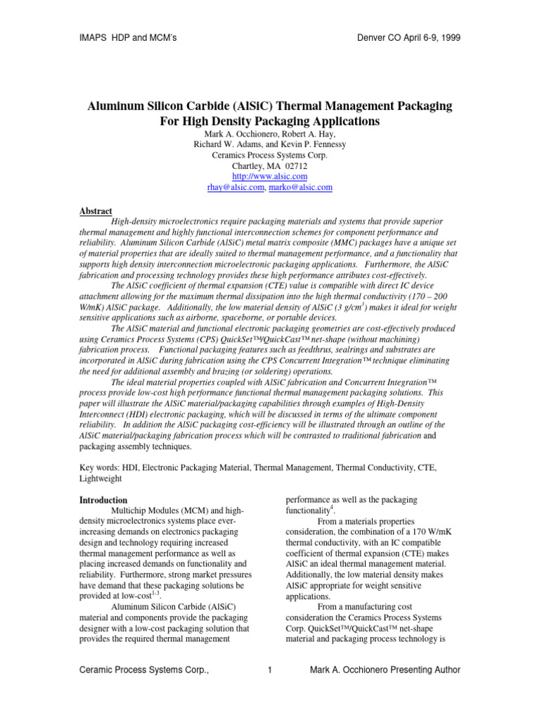 Aluminum Silicon Carbide AlSiC Thermal M | PDF | Thermal Expansion ...