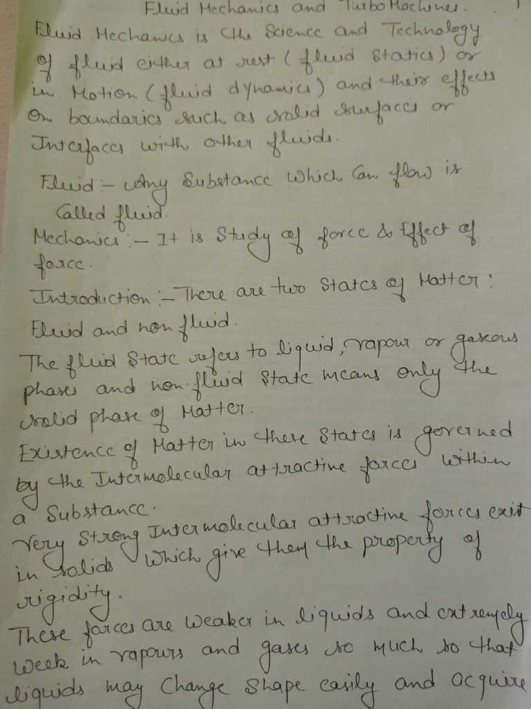 01N Fluid Mechanics Notes Class 1 | PDF
