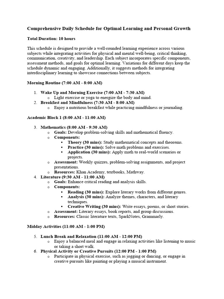 Daily Schedule | PDF | Critical Thinking | Psychology