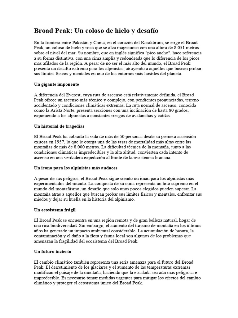 Broad Peak | PDF | Montañas | Alpinismo