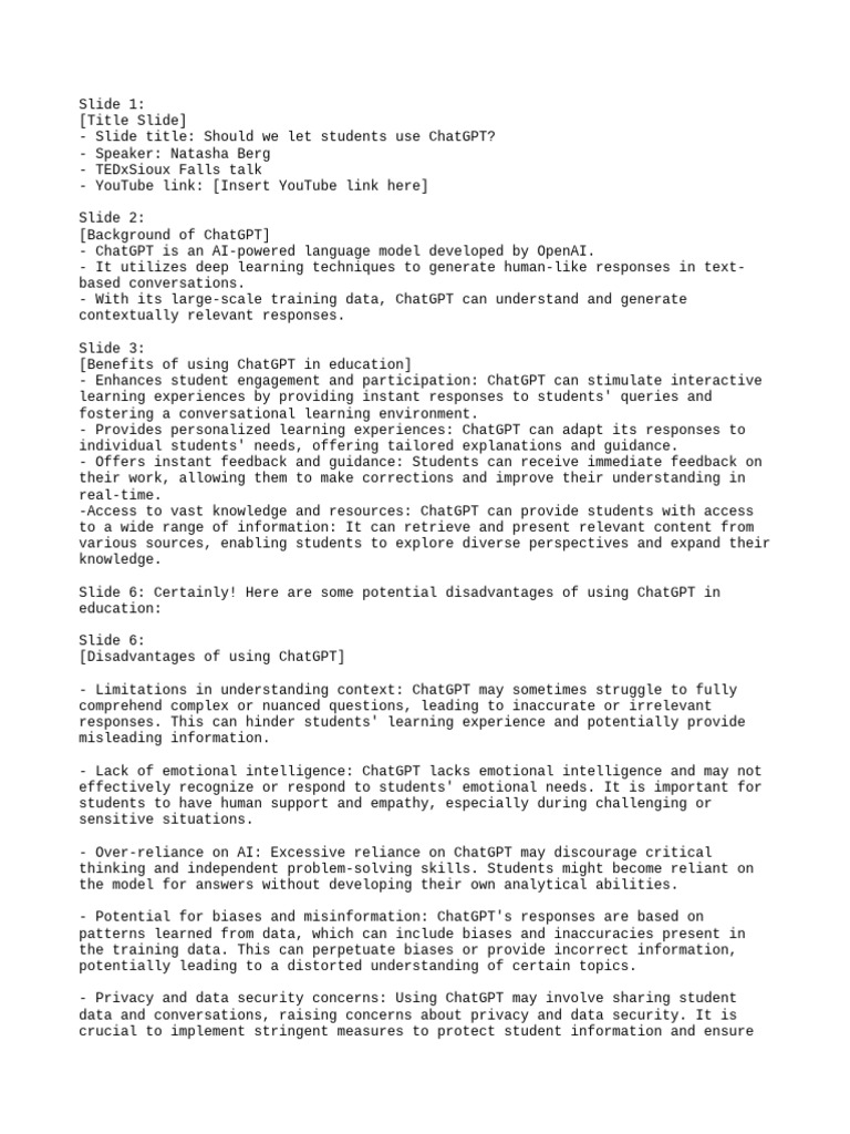 Should We Let Students Use Chatgpt Transcript Presentation Slideshow | PDF | Artificial ...