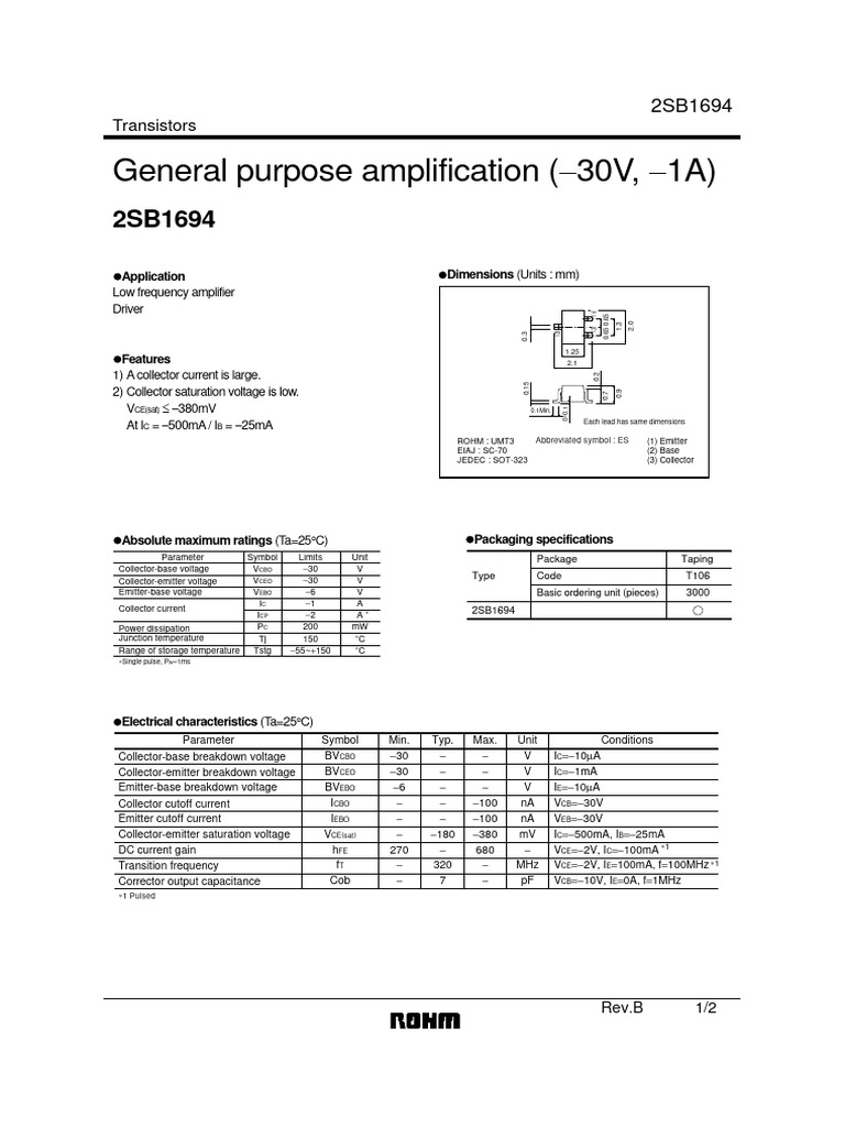 2sb1694 Rohm | PDF | Electrical Engineering | Electronics