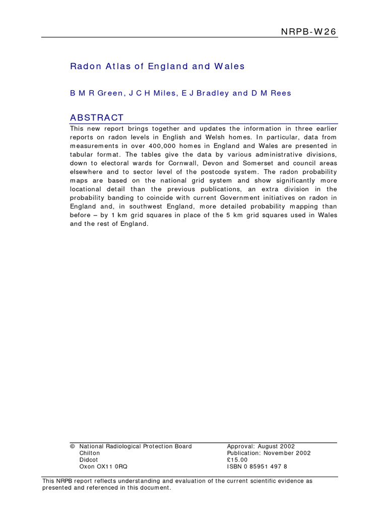 Radon Atlas for England and Wales | PDF | Risk
