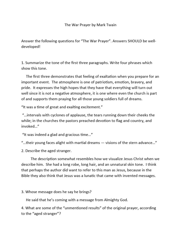 Assignment - The War Prayer by Mark Twain | PDF | Prayer