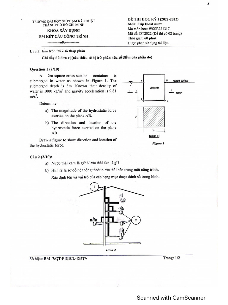 Cap Thoat Nuoc - de Thi - Dap An | PDF